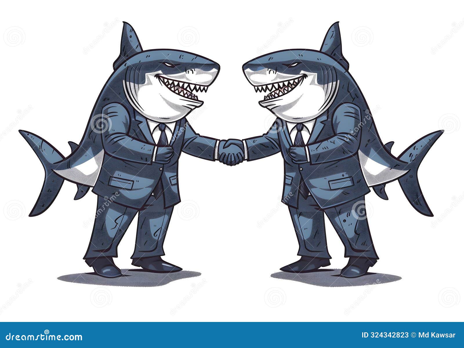 Two Sharks in Suits Shaking Hands Comic Vector Stock Illustration ...