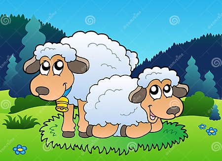 Two sheep on meadow stock vector. Illustration of cartoon - 17885478