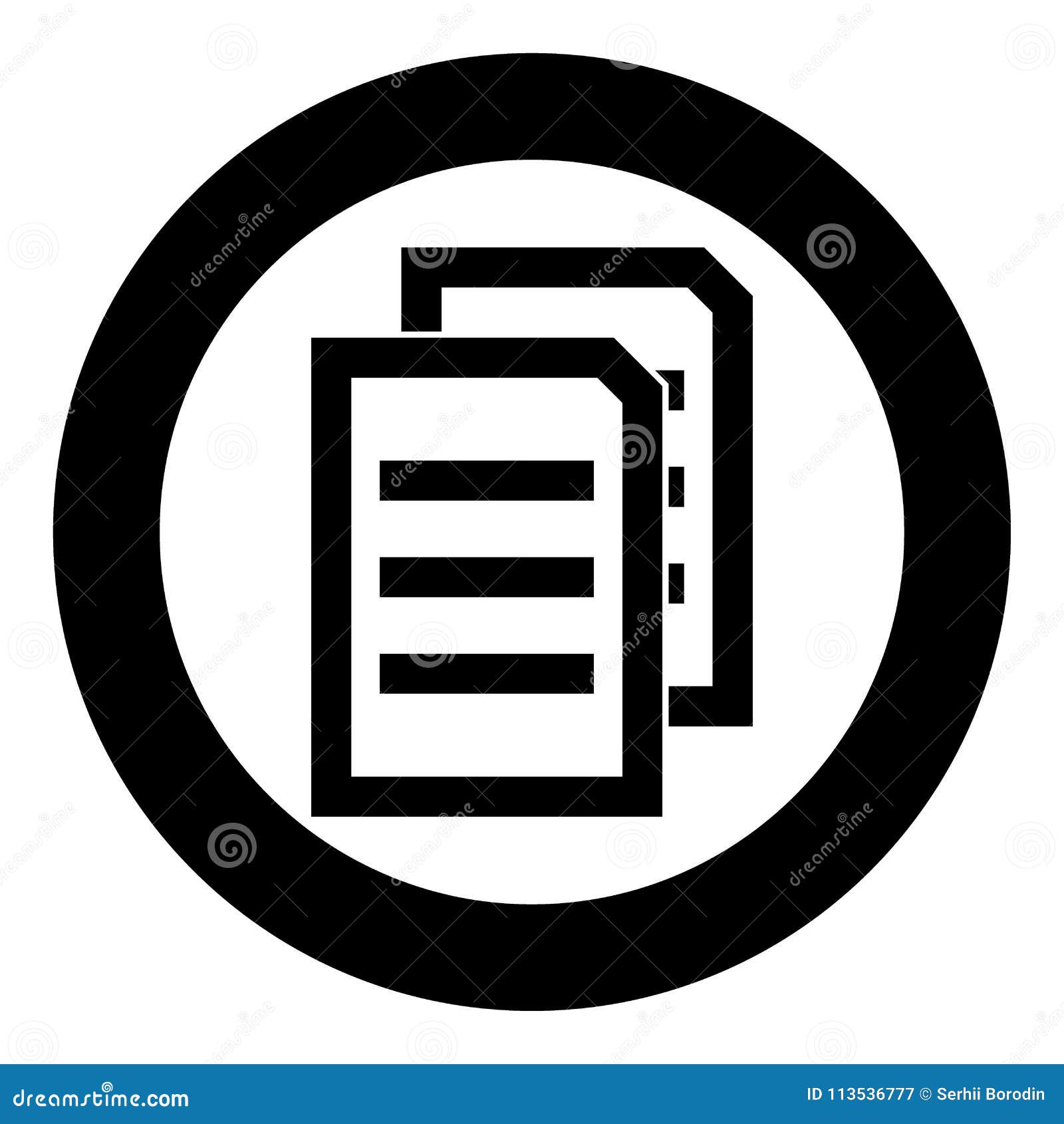 Two Sheets of Document Black Icon in Circle Vector Illustration Stock ...
