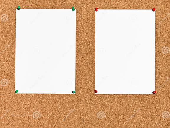 Two Sheets of Paper on Cork Board Stock Image - Image of canvas ...
