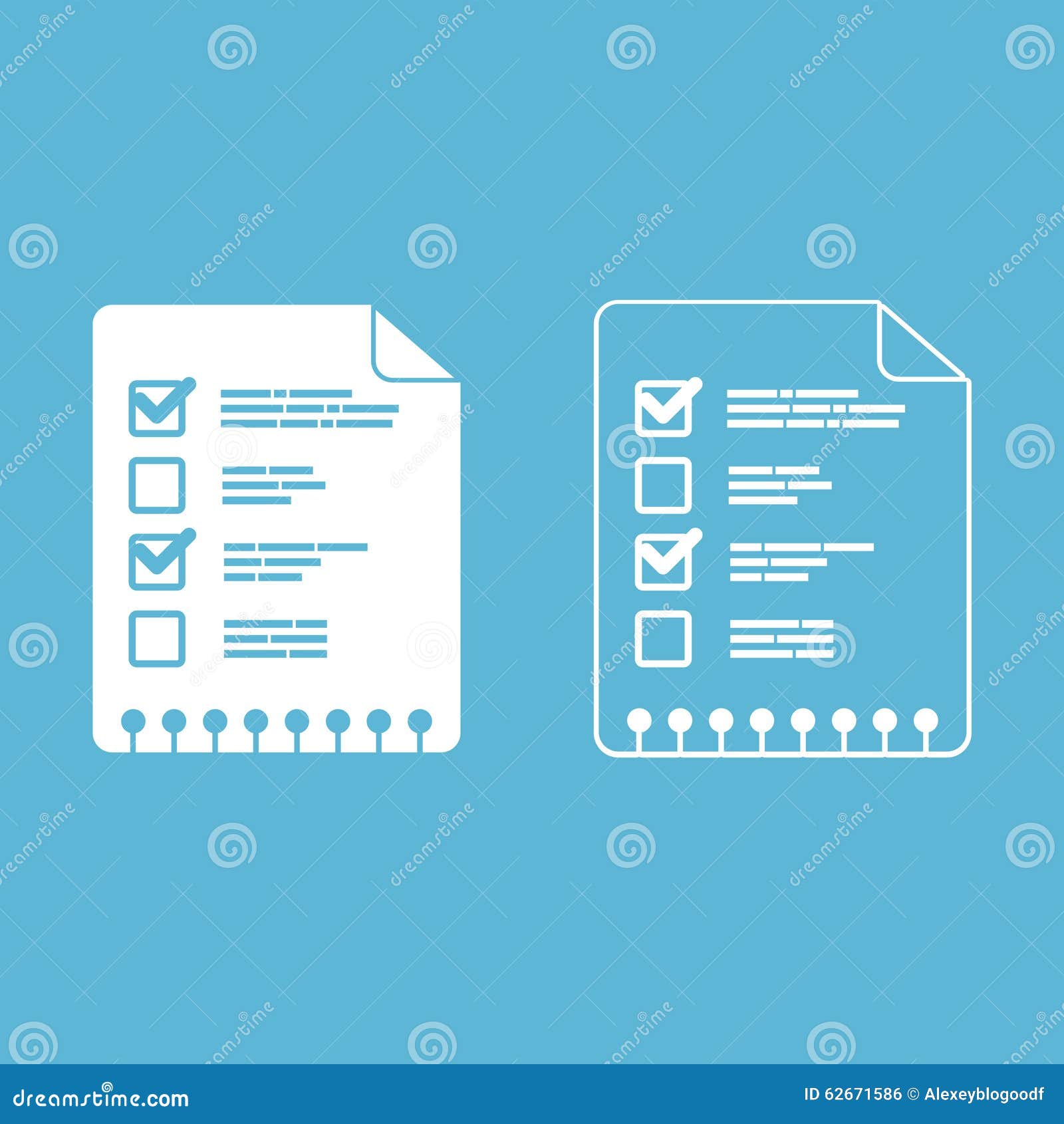 Two Sheets of Paper with Ticks. Outline and Flat Style. Stock Vector ...