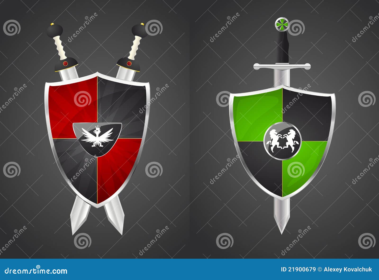 Two shields and swords stock vector. Illustration of steel - 21900679