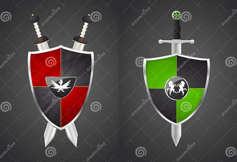 Two shields and swords stock vector. Illustration of steel - 21900679