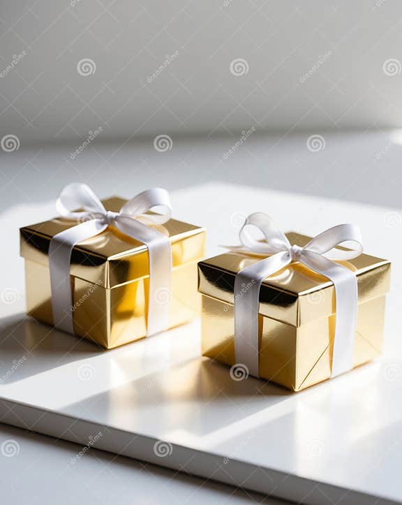 Two Shiny Gold Gift Boxes on White Digital Canvas Stock Photo - Image ...