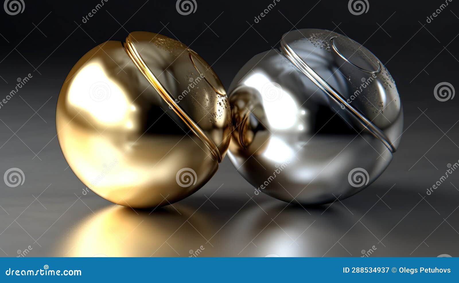 Two Shiny Metal Balls with Lids on a Reflective Surface with a ...