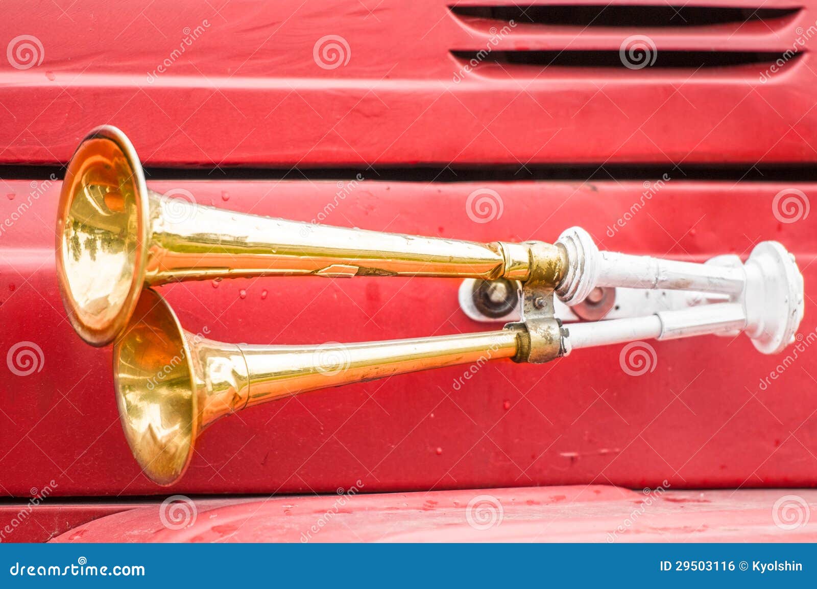 Two Shiny Metal Horns on Firefighter Car. Stock Photo - Image of ...