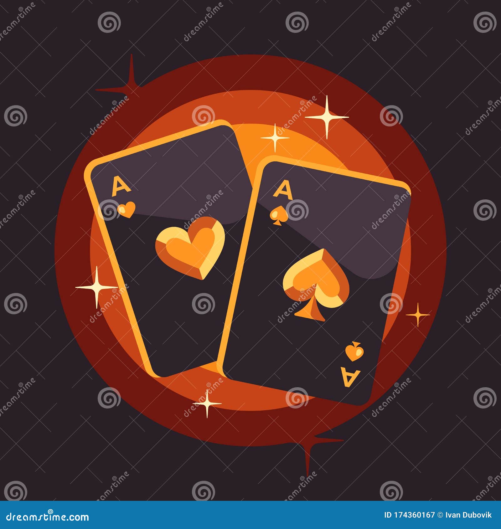 Two Shiny Playing Card Aces on Gold Background. Poker Flat Illustration ...