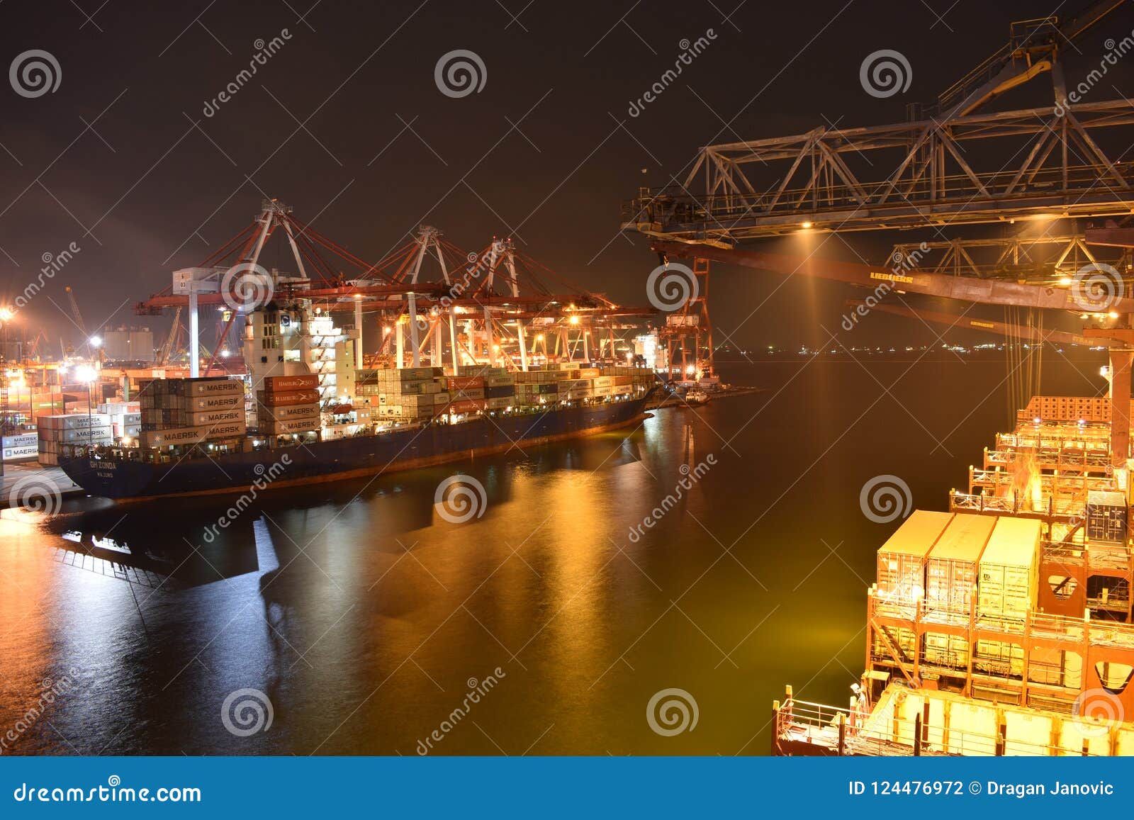 Two Ships Alongside at the Busy Container Terminal Editorial ...