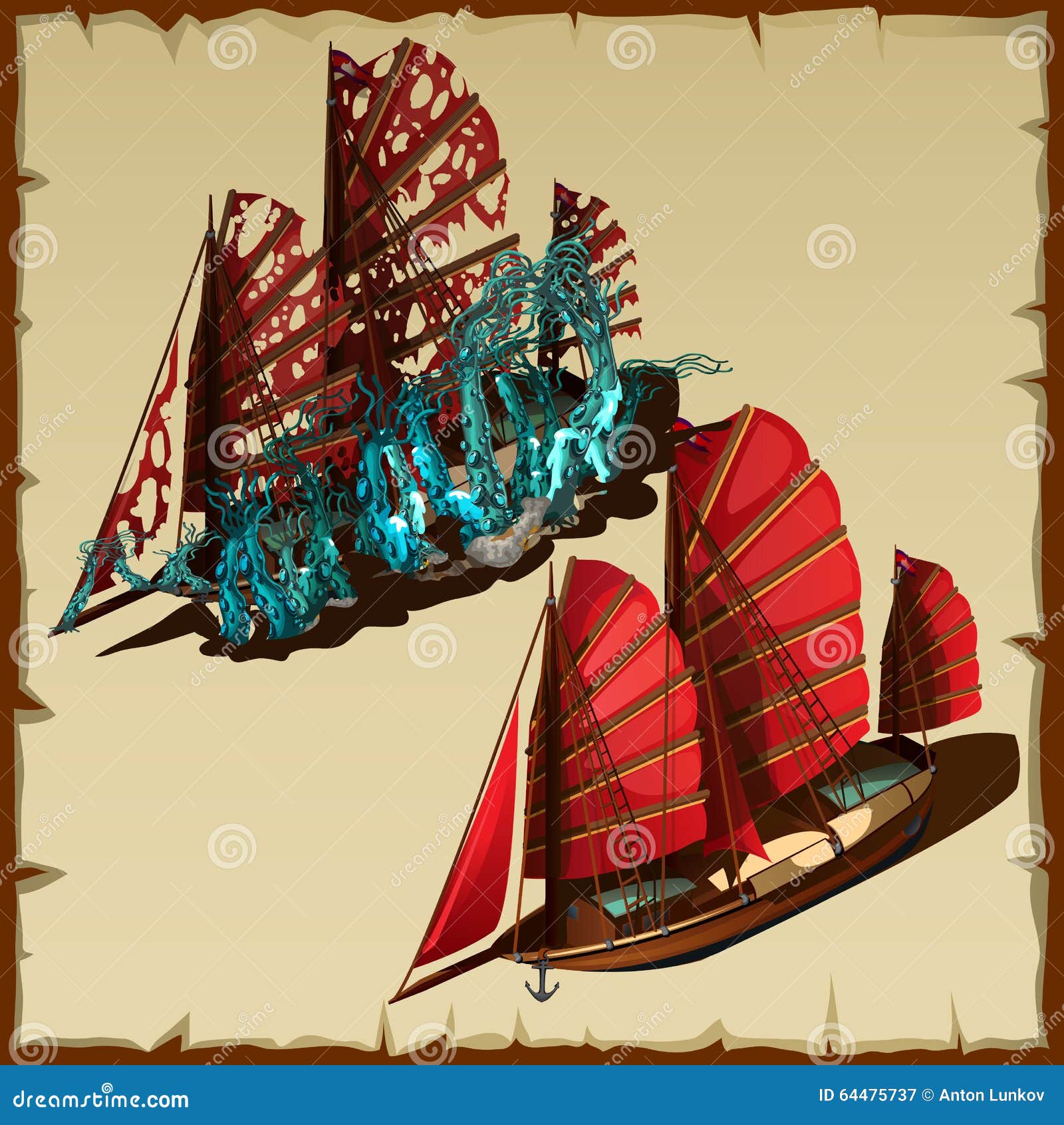 Two Ships in Modern and Old State, Cartoon Icons Stock Vector ...