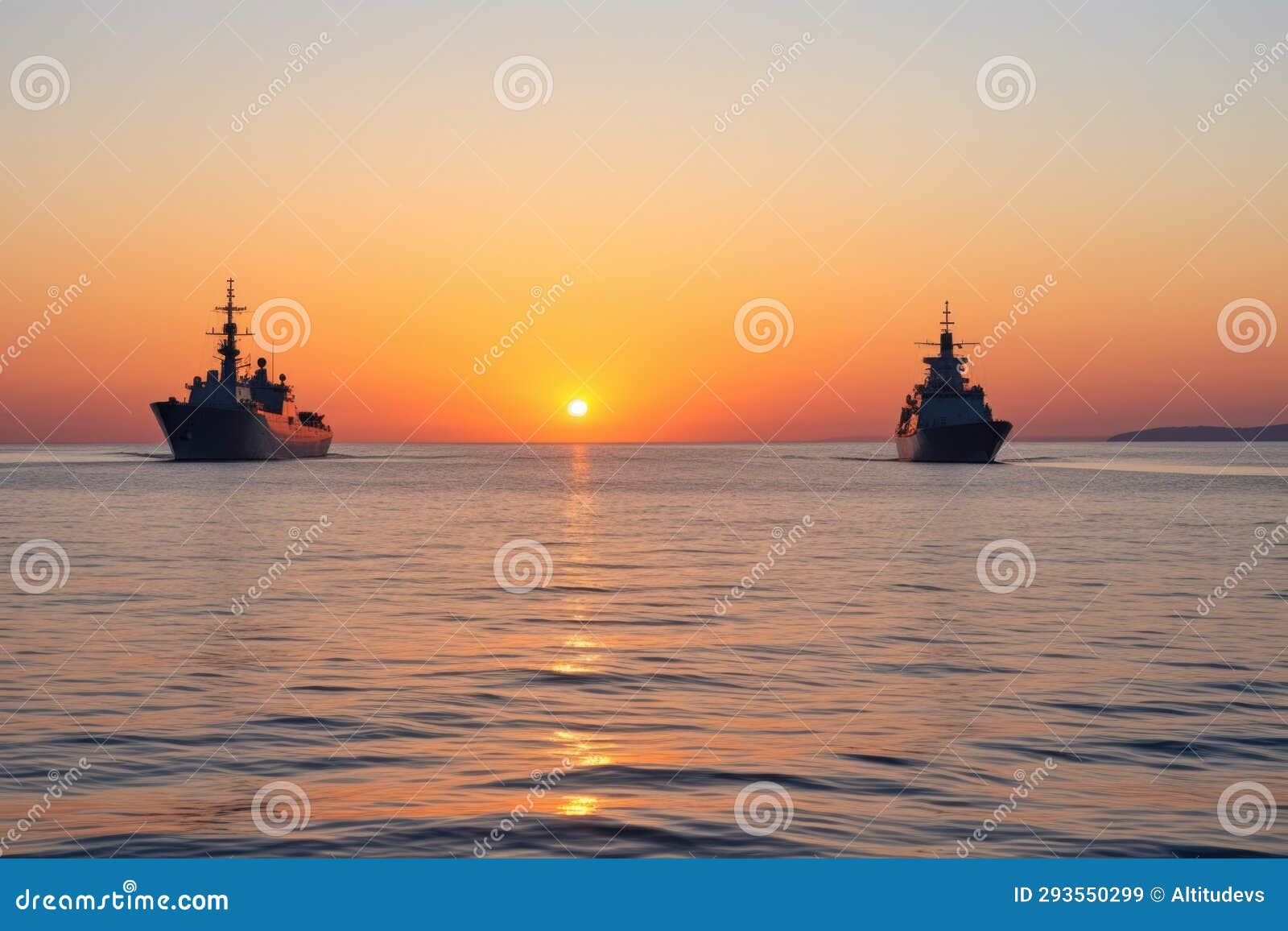 Two Ships Passing Each Other in the Sea at Sunset Stock Illustration ...