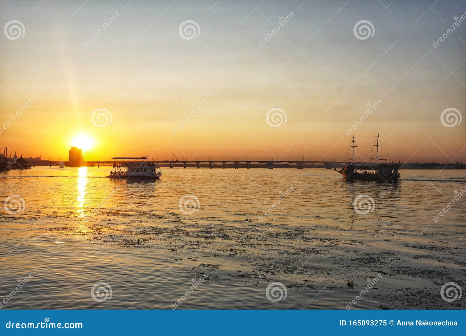 Two Ships Sail Towards Each Other. Stock Image - Image of orange ...