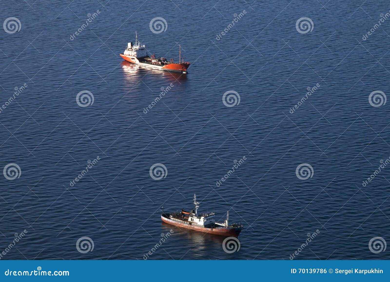 Two ships in the sea. stock photo. Image of view, anchor - 70139786