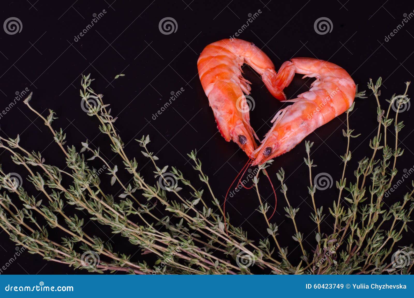 Two Shrimps Forming a Heart with Rosemary Stock Image - Image of ...