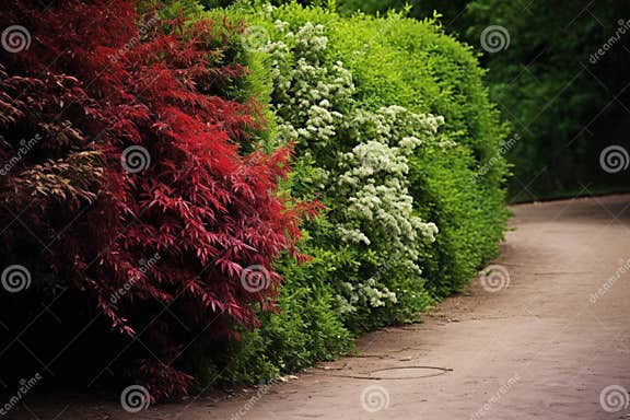 Two Shrubs on Opposite Sides of a Path Stock Photo - Image of landscape ...