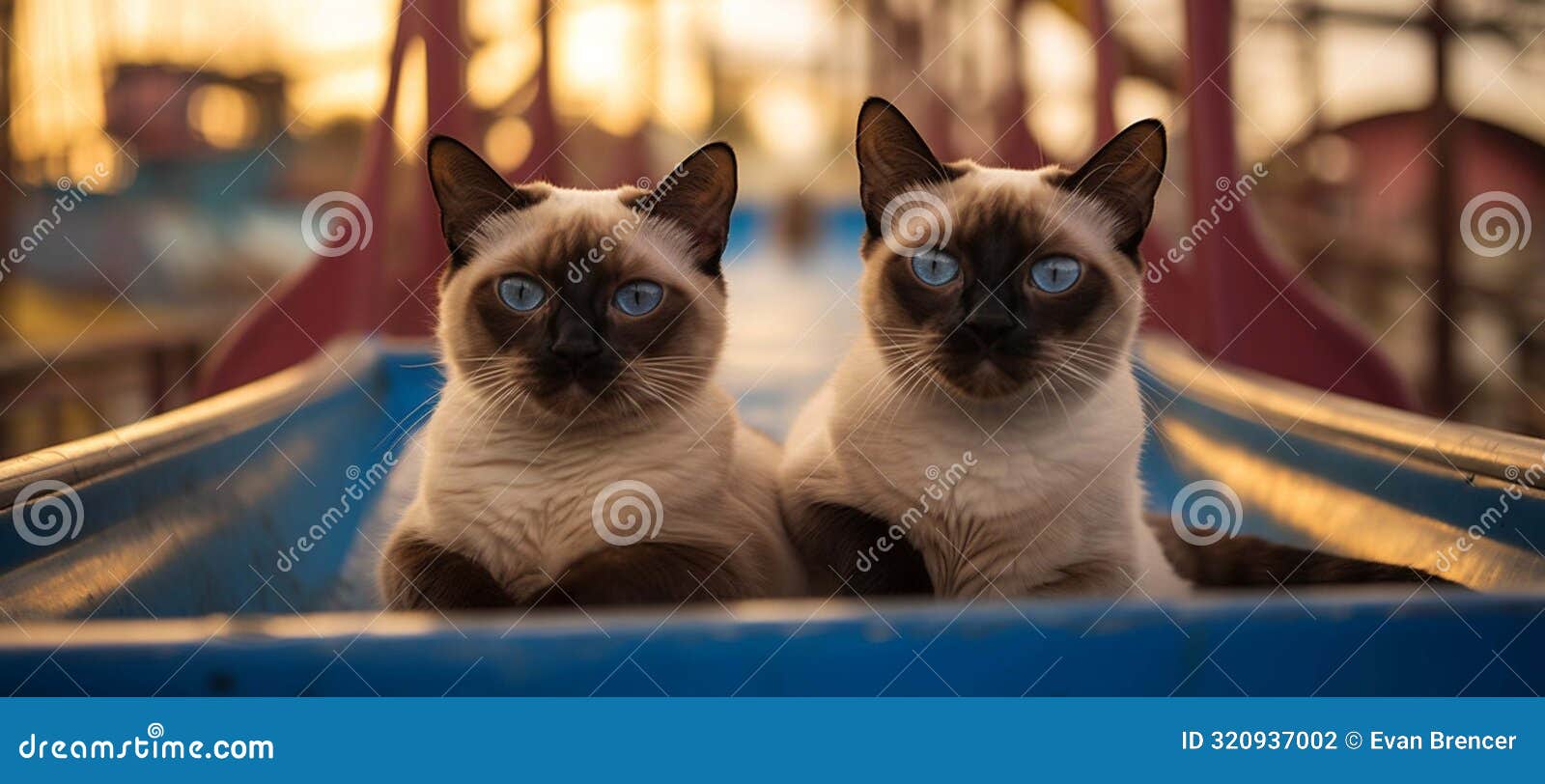 Two Siamese Cat, Rising a Roller Coaster. Ai Generated. Stock ...