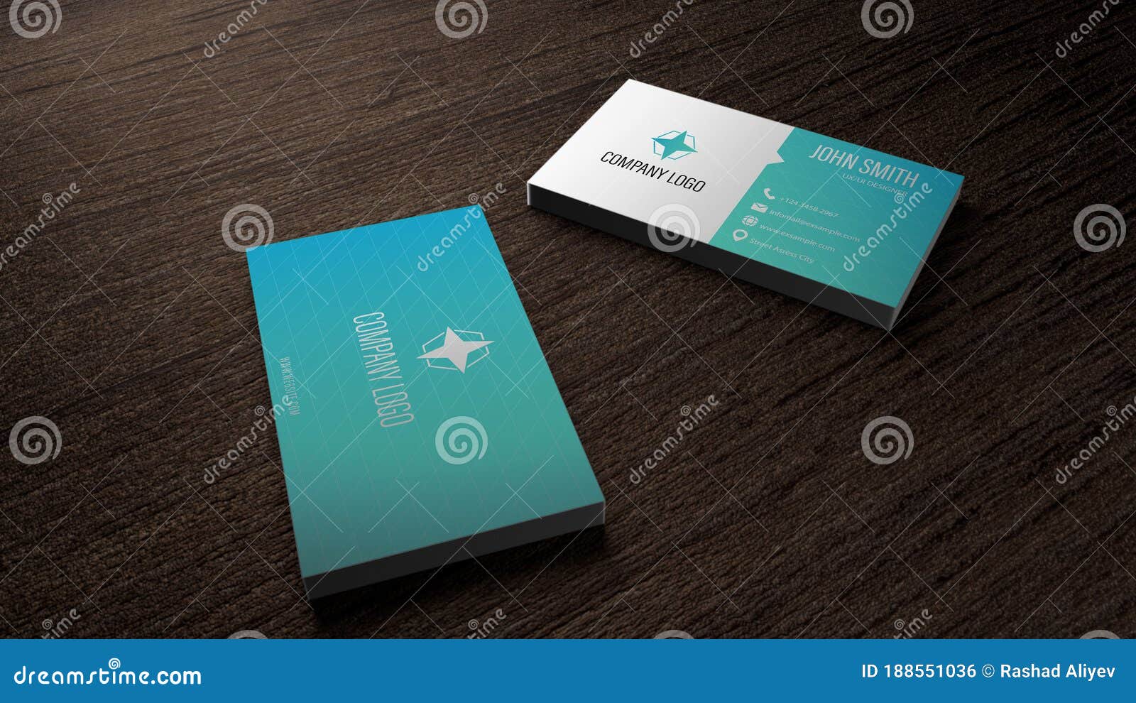 Two Side of Business Cards Stack Up on Wooden Table, 3d Render Stock ...