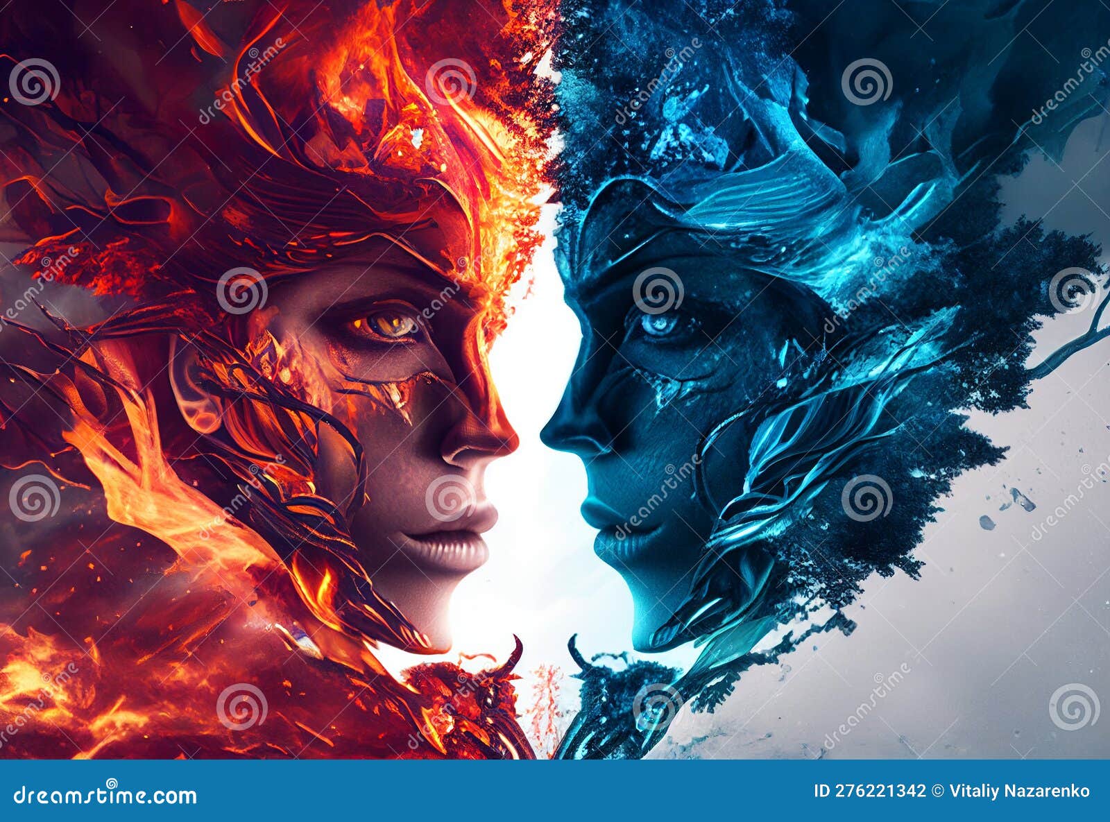 Two Sides of Personality from Fire and Water. Genarated AI Stock Photo ...