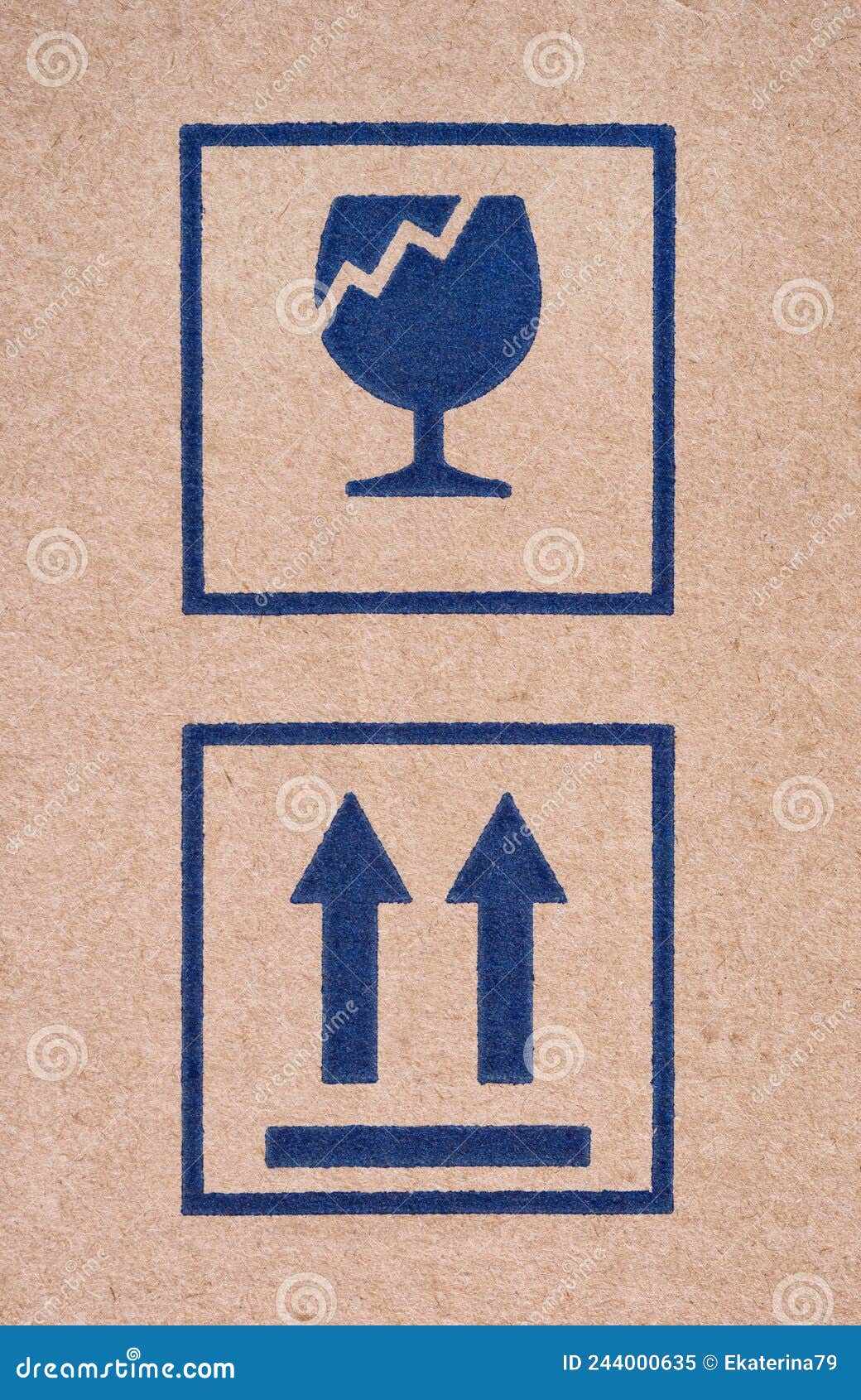 Two Signs on Cardboard Box - Fragile and this Way Up Stock Image ...