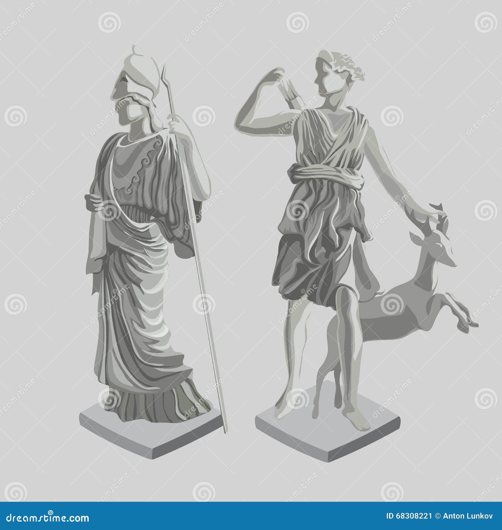 Silhouette With Two Statues From Ancient Egypt Stock Illustration ...