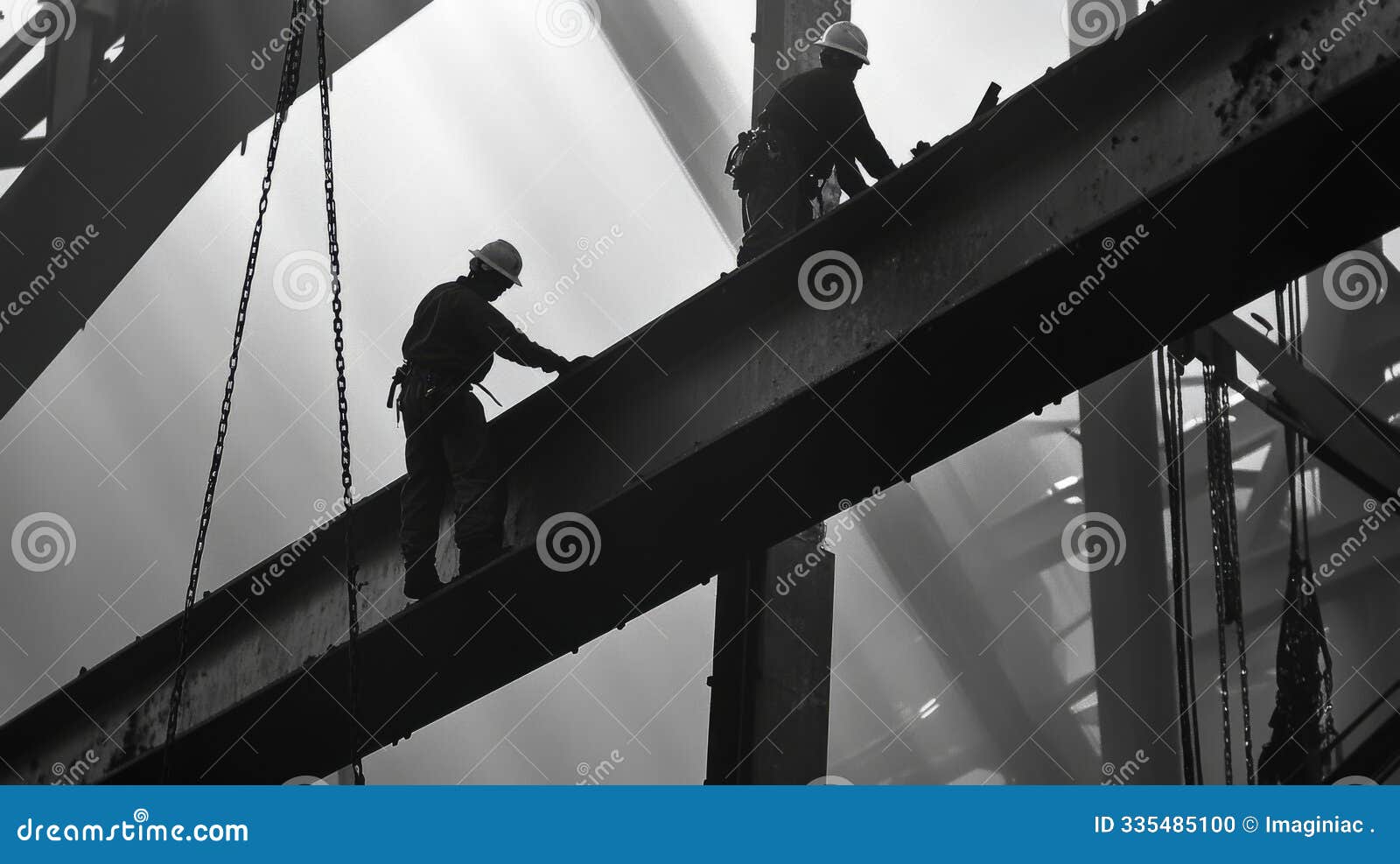 Two Silhouetted Construction Workers on a Steel Beam Stock Illustration ...