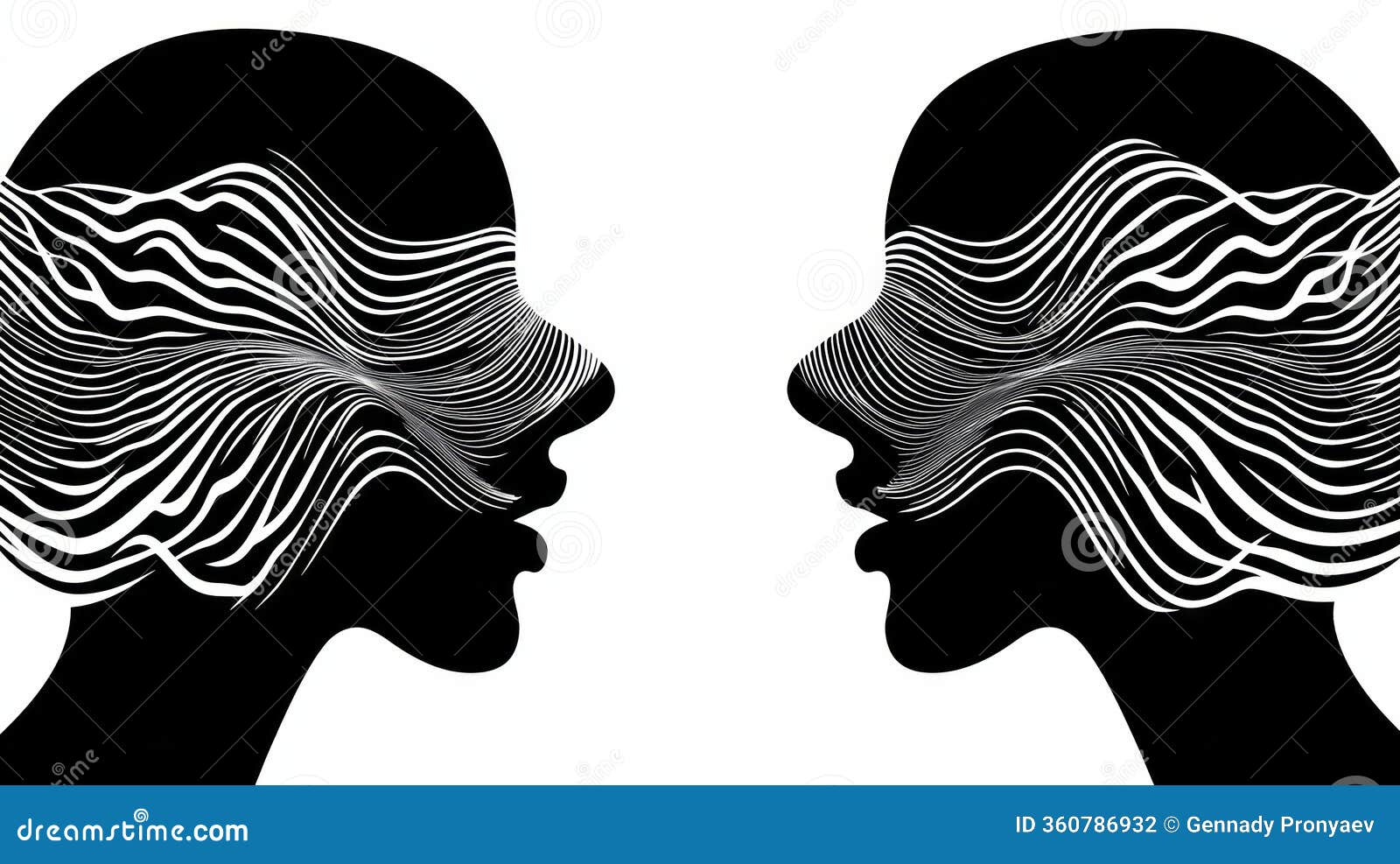 Silhouetted Faces with Wavy Patterns in Symmetrical Design Stock Photo ...