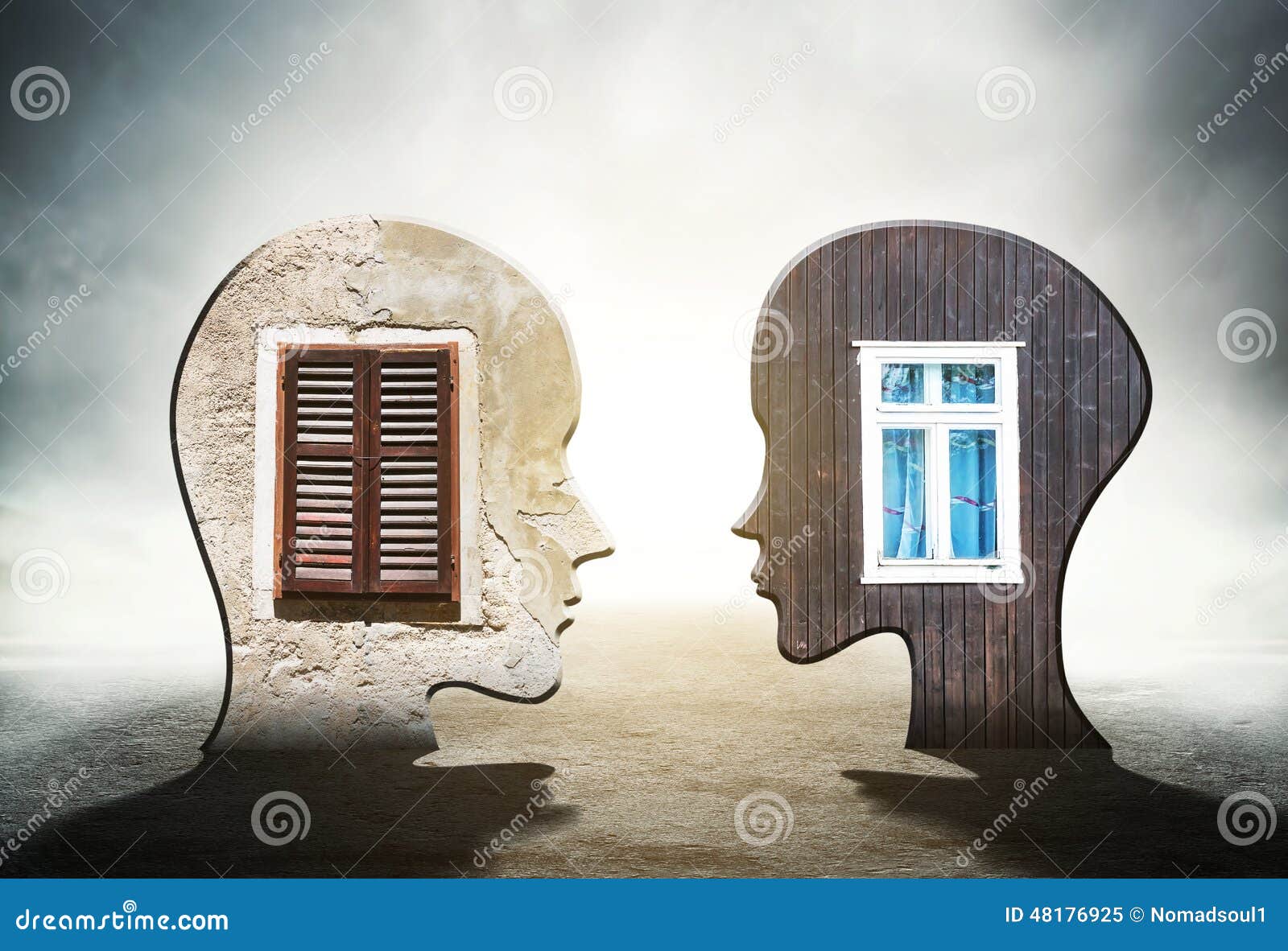 Two Silhouettes of Human Head with Windows Inside Stock Image - Image ...