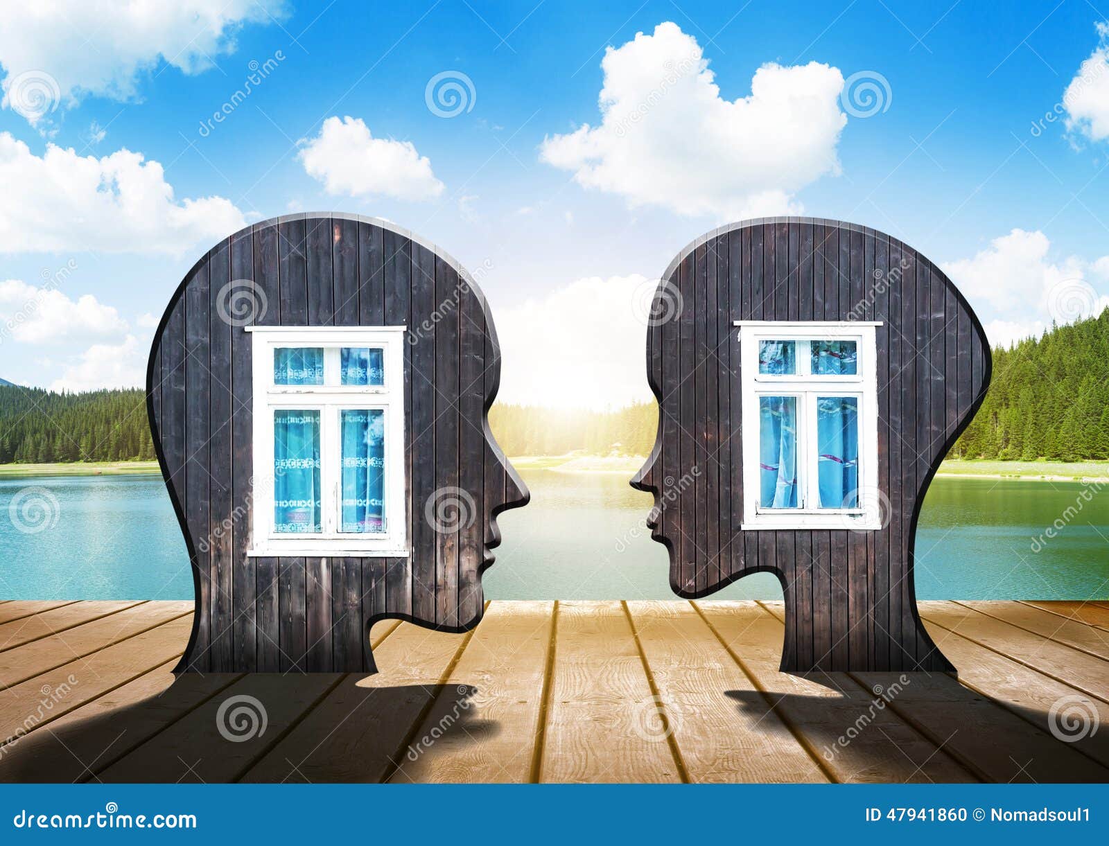 Two Silhouettes of Human Head with Windows Inside Stock Illustration ...