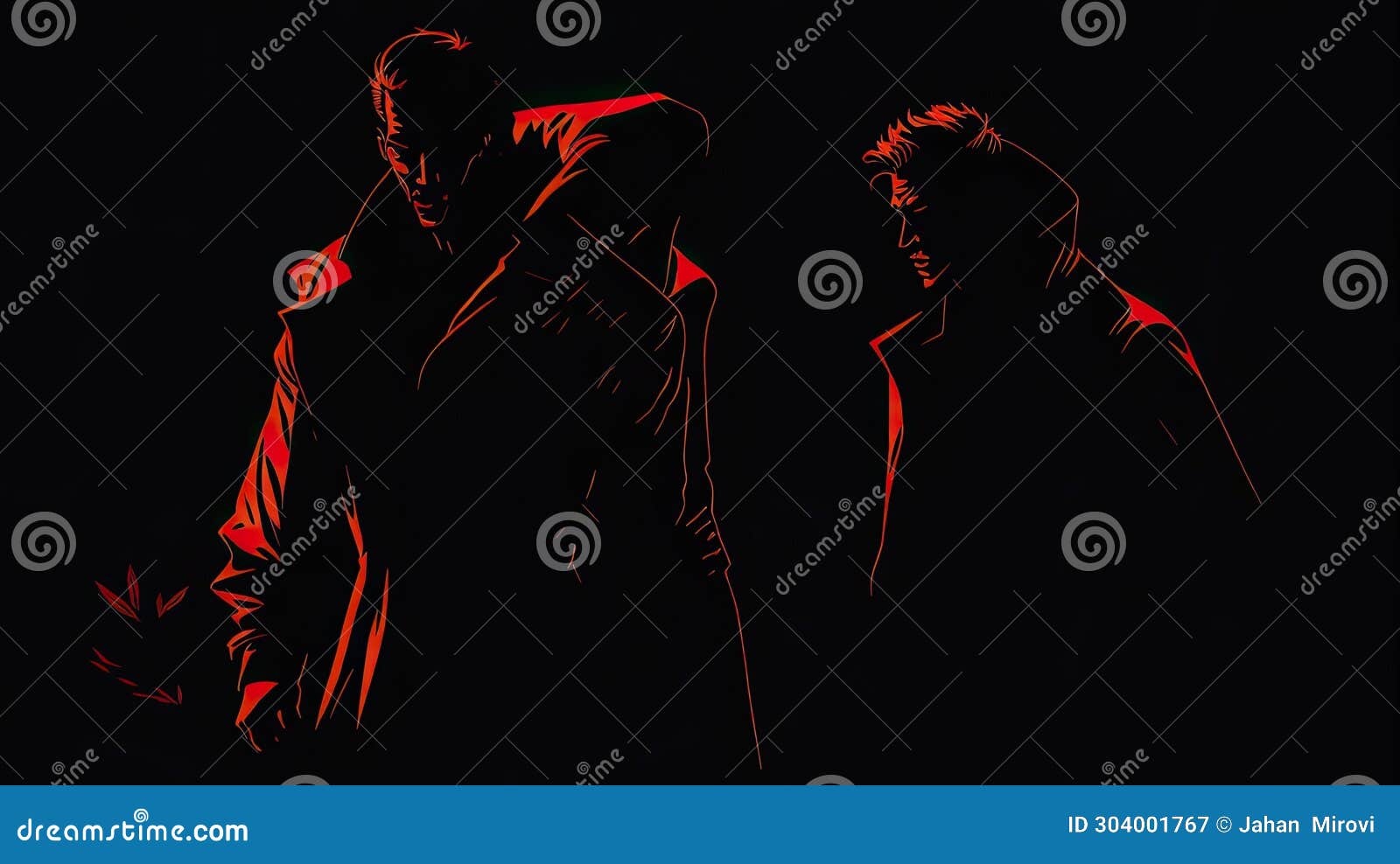 Two Silhouettes of Men in a Red Light on a Black Background. Stock ...