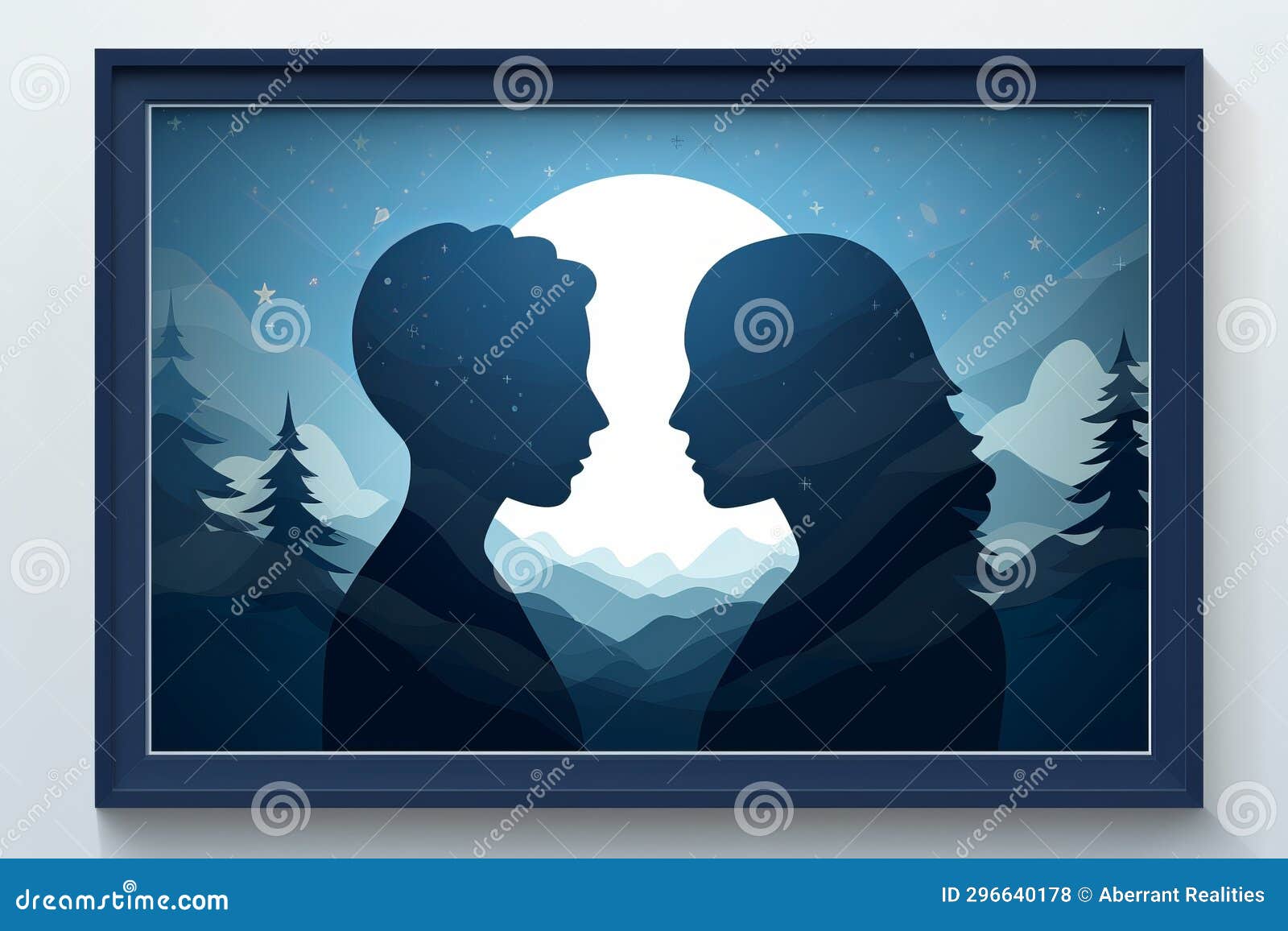 Two Silhouettes of Two People Looking at Each Other in the Moonlight ...