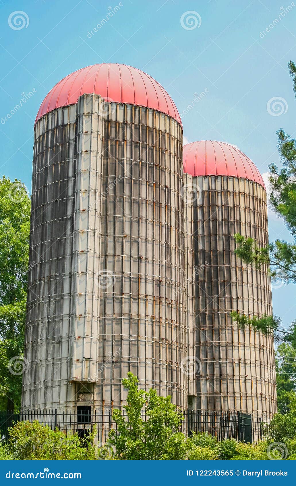Two Silos Under Blue Sky stock image. Image of grain - 122243565