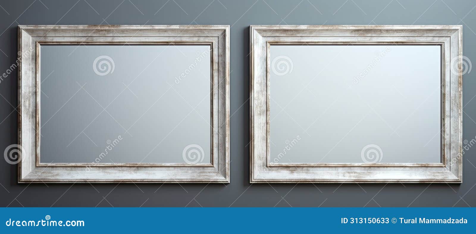 Two Silver Rectangle Picture Frames Hang on a Gray Wall Stock ...