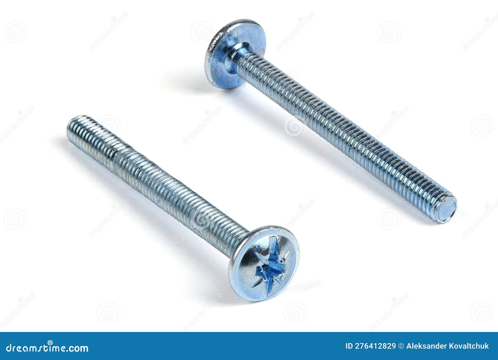 Two Silver Small Screws on White Background. Side View Stock Image ...