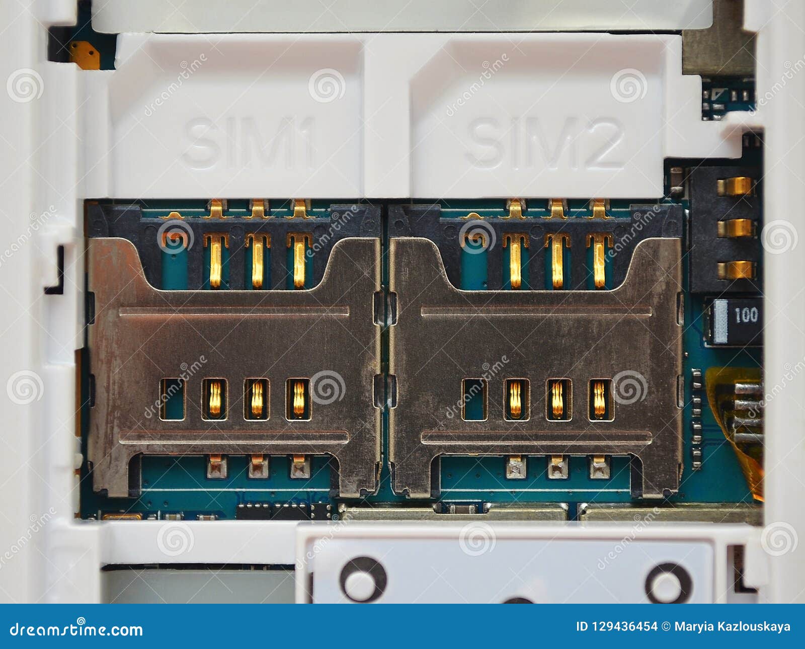 Two SIM Card Slots in Old White Mobile Phone Close Up Stock Photo ...