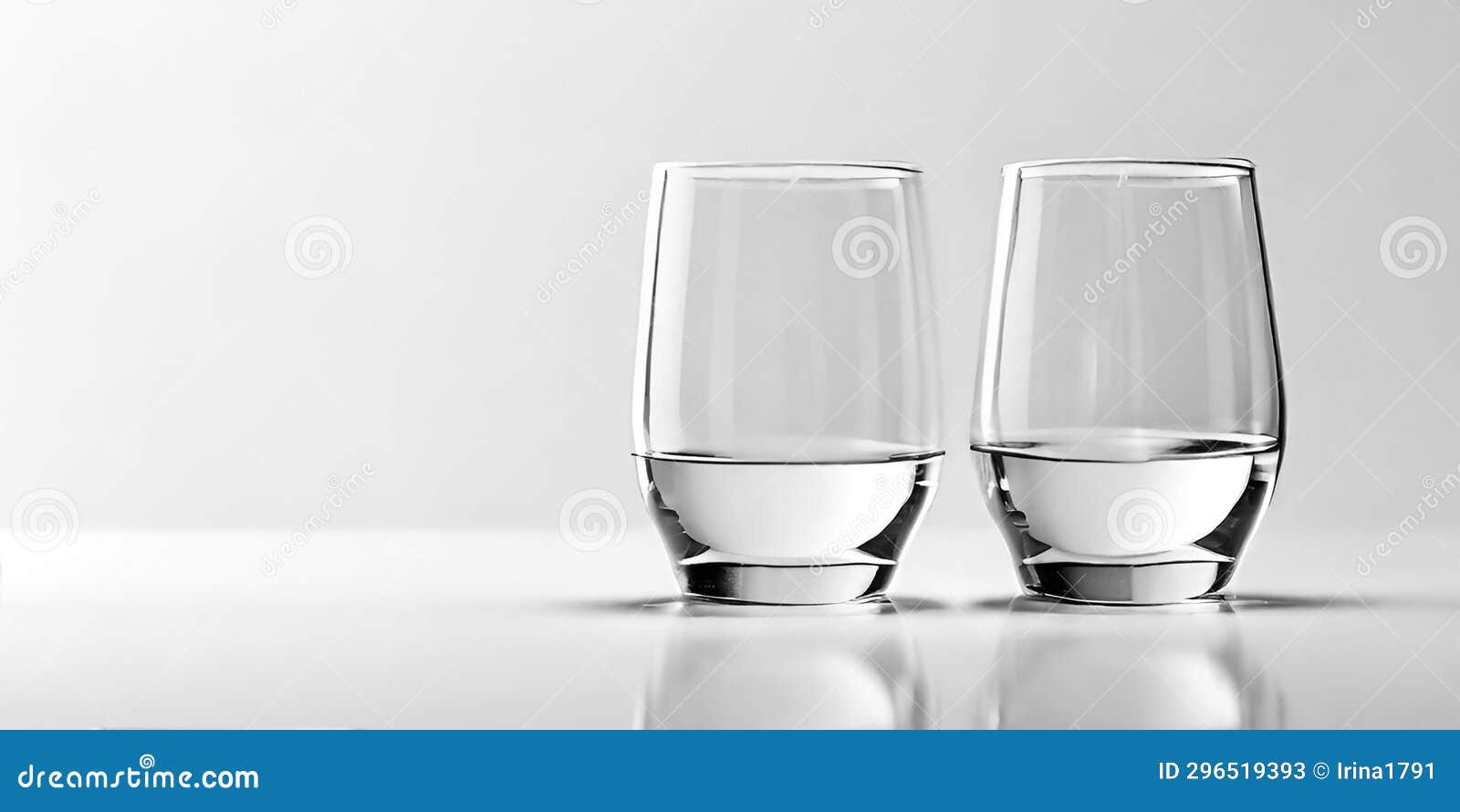 Two Simple Glasses with Light and Water on a White Background Stock ...