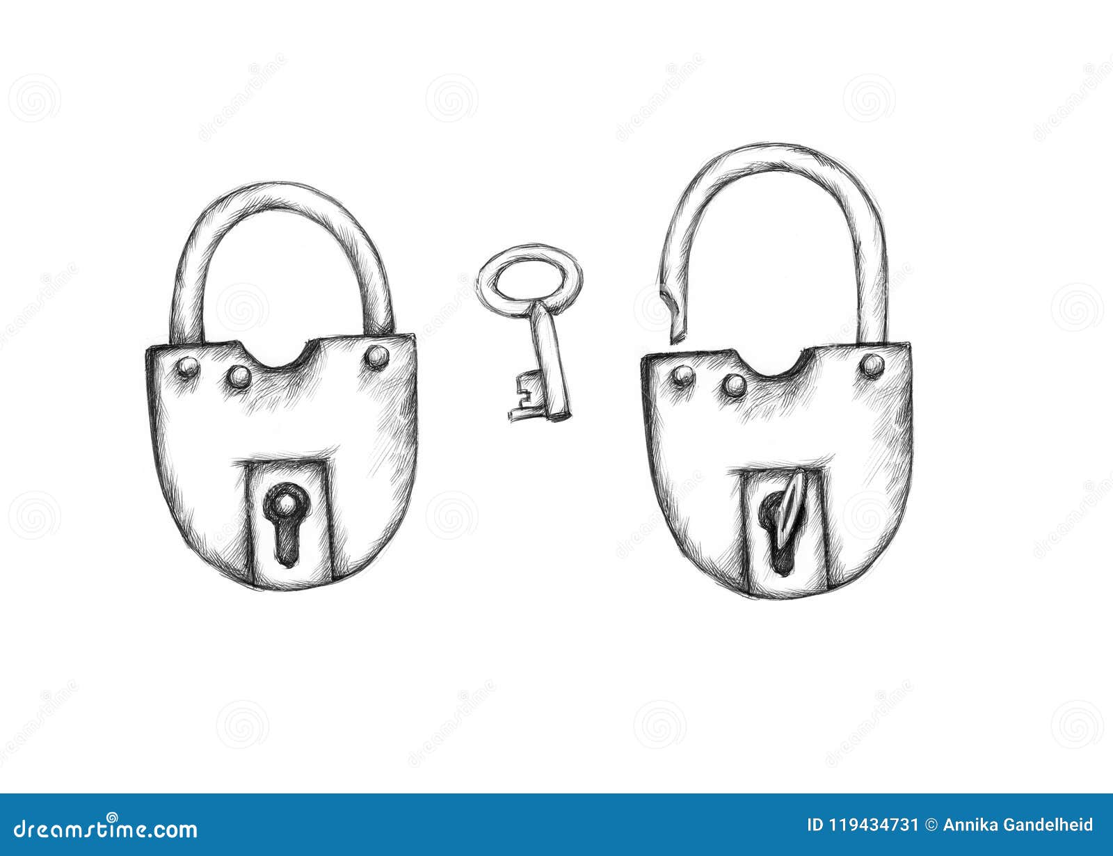 Two Simple Padlocks and a Key Stock Illustration - Illustration of ...