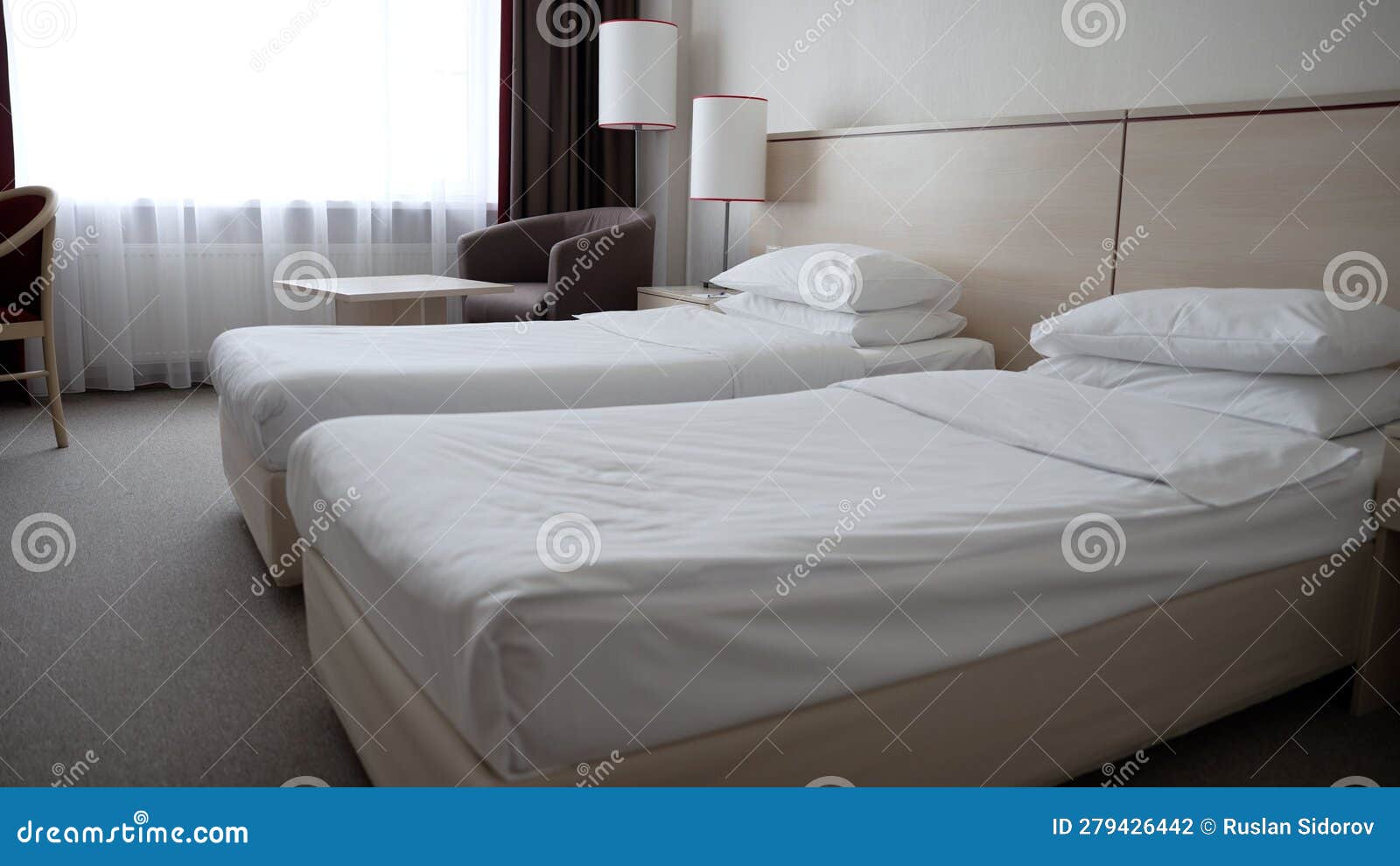 Two Single Beds in a Cozy Hotel Room. Two Elegant Single Beds in a ...
