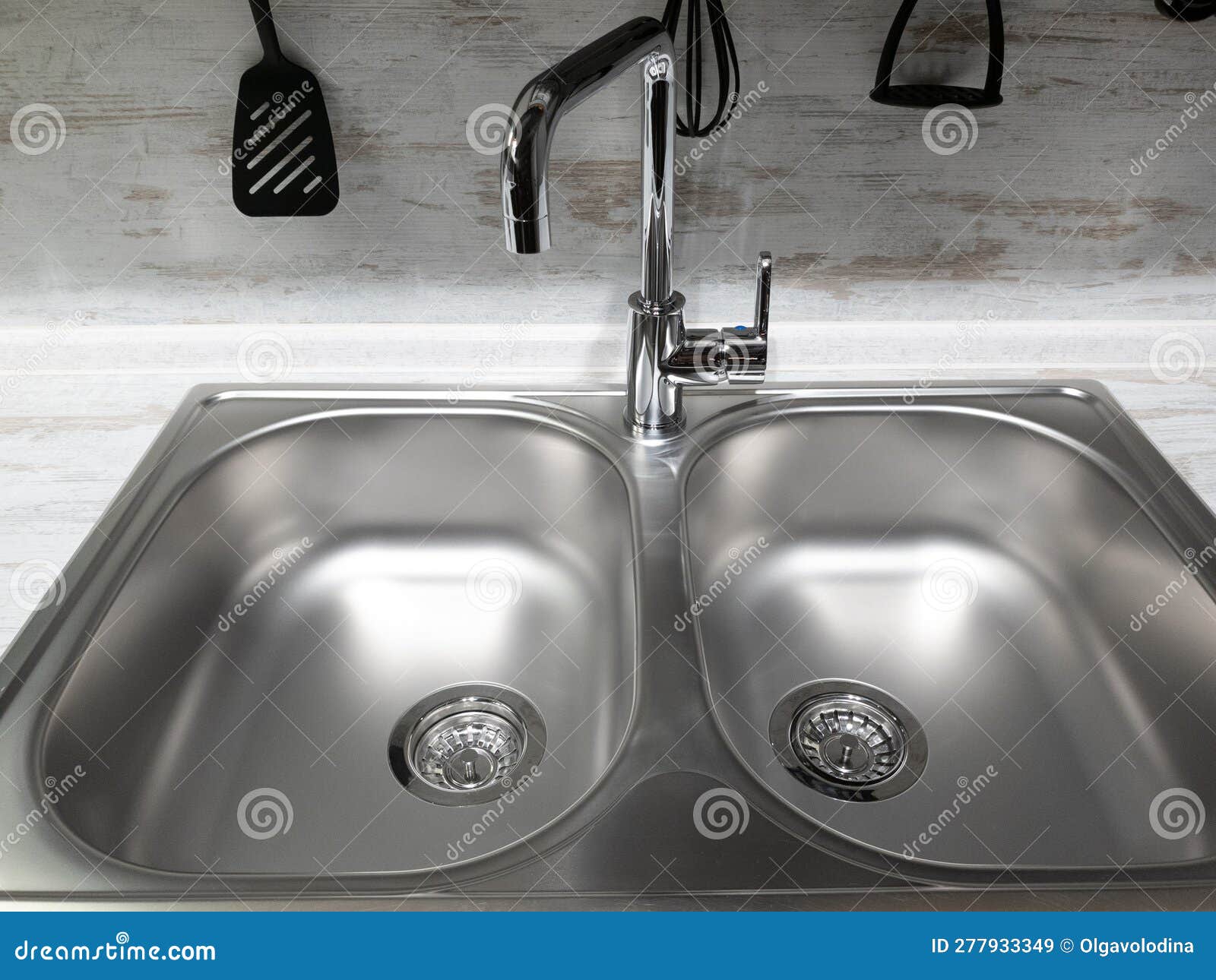 Two Sinks and a Faucet in the Kitchen Stock Image - Image of design ...