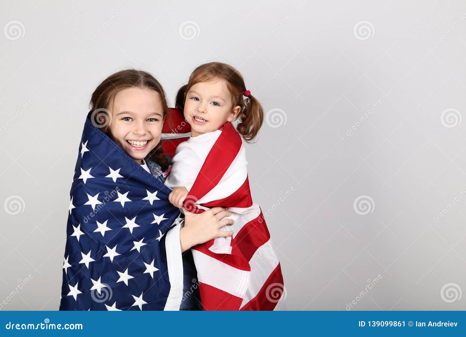 Two Sisters with American Flag Stock Image - Image of blue, beautiful ...