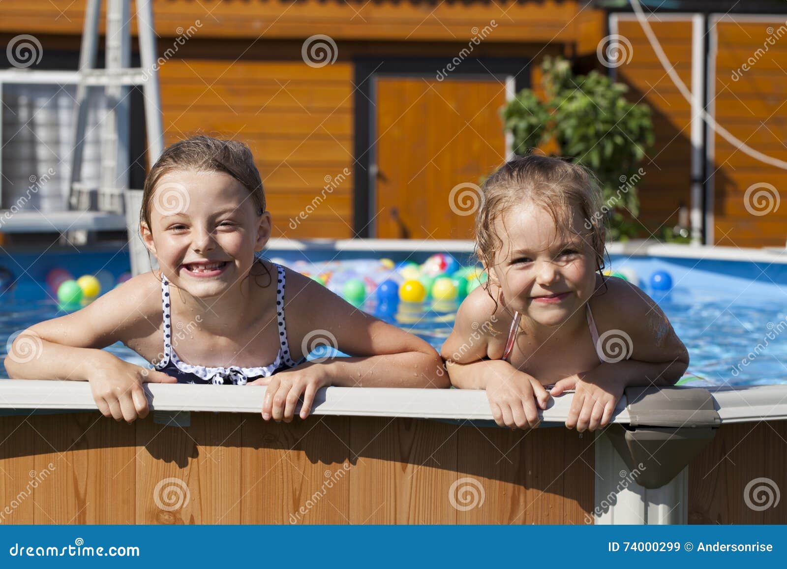Two Sisters in Bikini Swimming Pool Stock Image - Image of bikini ...