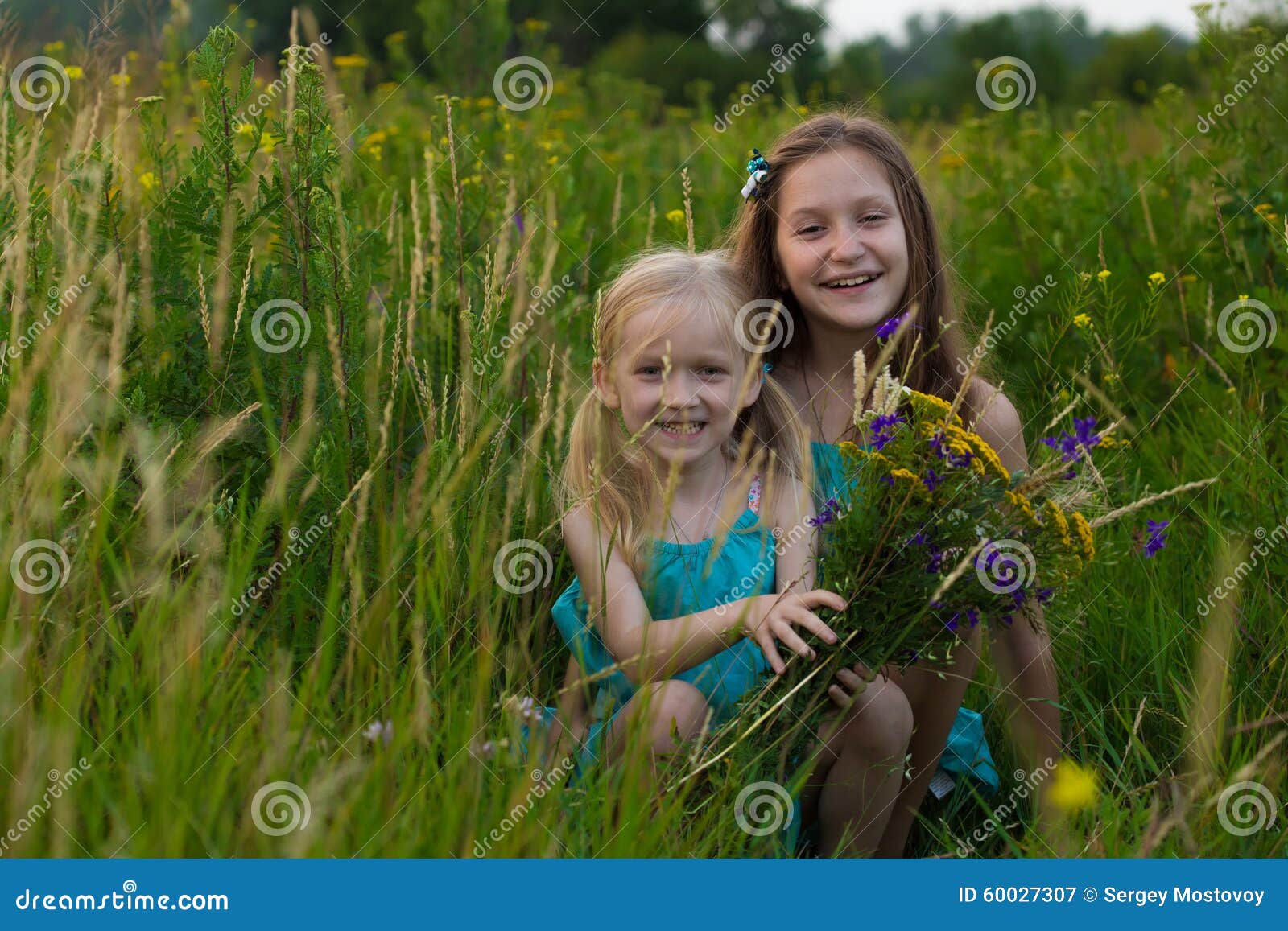 Two Sisters at the Evening Field Stock Image - Image of field, sister ...