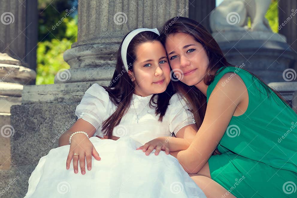 Two Sisters in the First Communion Day Stock Image - Image of small ...
