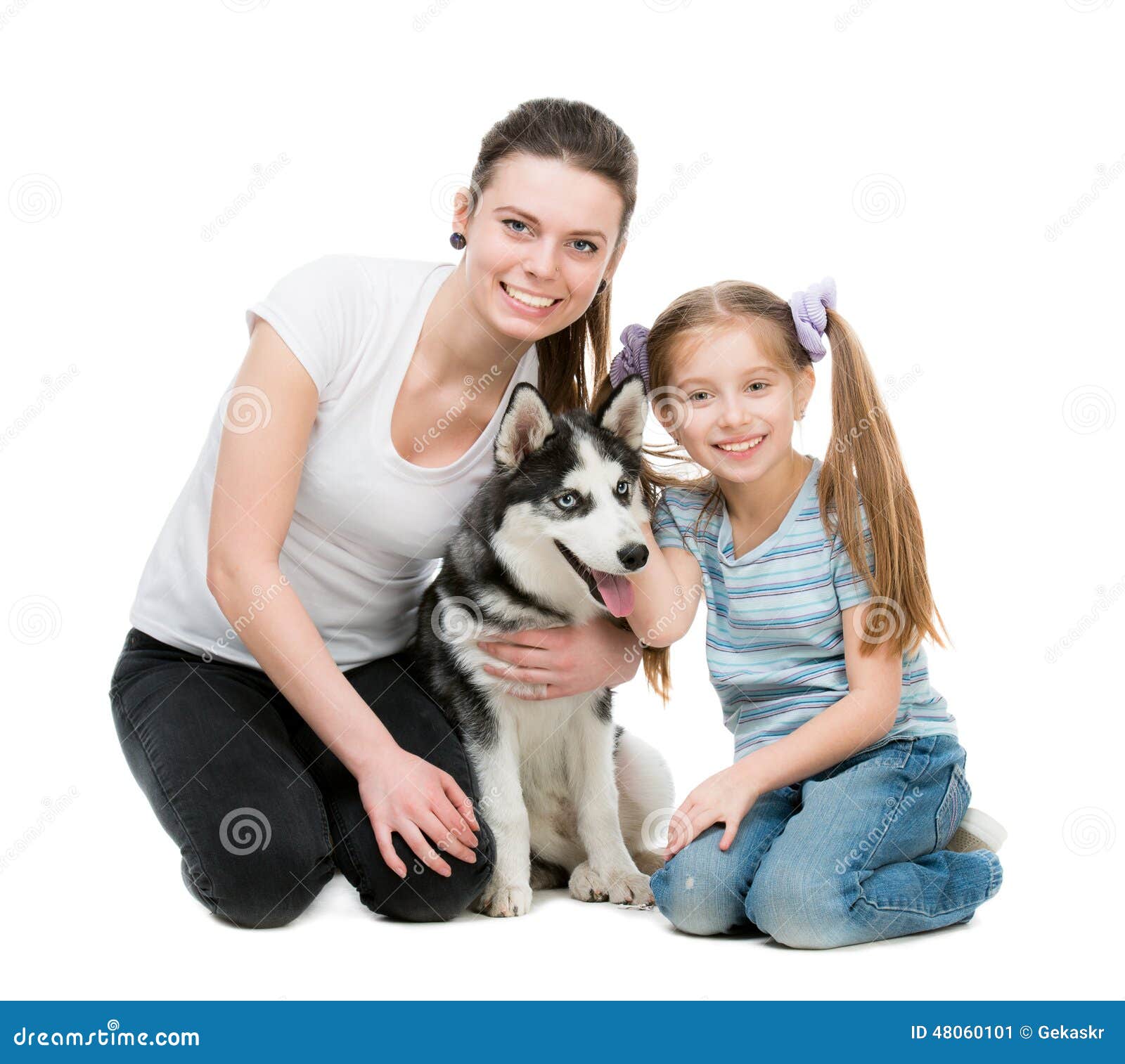 Two Sisters and a Husky Dog Stock Image - Image of child, cute: 48060101