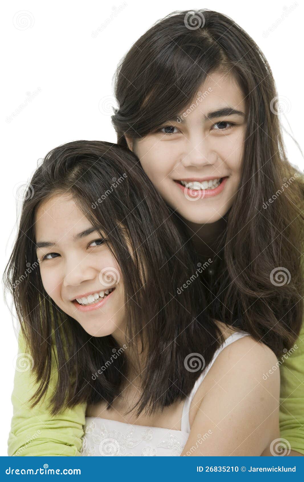Two Sisters Together, Isolated on White Stock Photo - Image of young ...