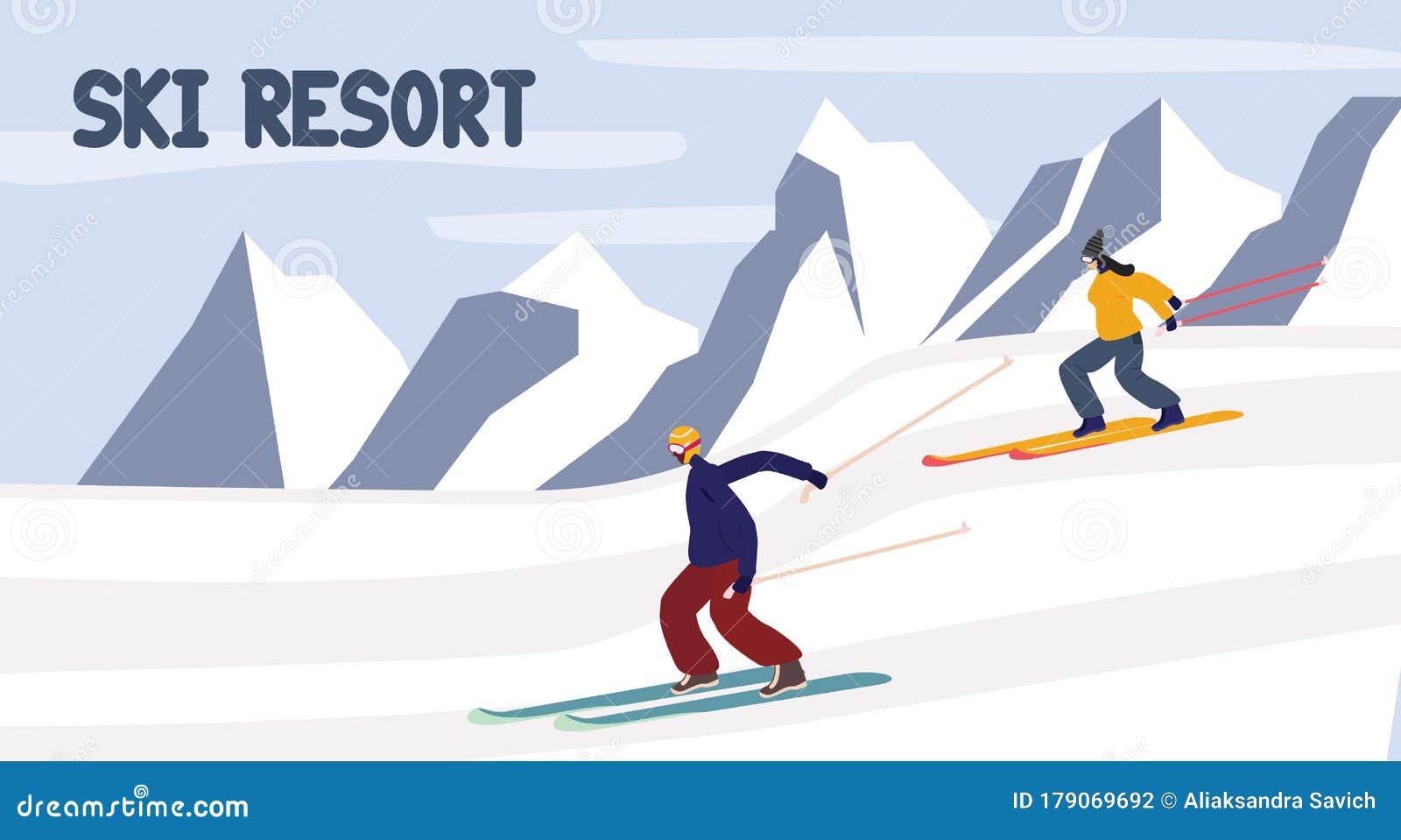 Two Skiers in the Mountains, Illustration Stock Vector - Illustration ...