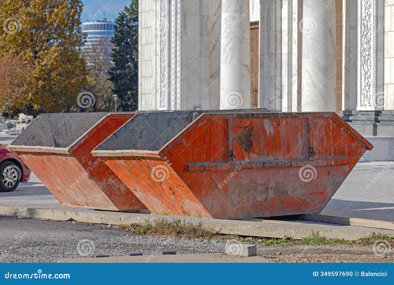 Two Skip Containers stock photo. Image of sunny, front - 349597690