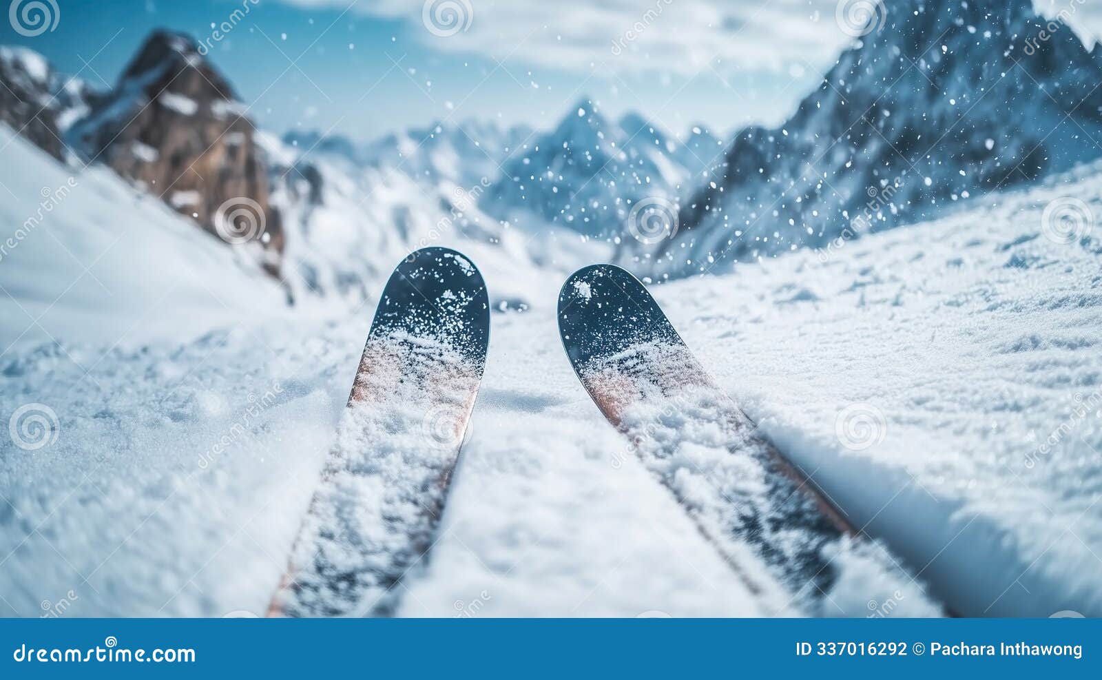 Two Skis are Laying on the Snow Stock Illustration - Illustration of ...