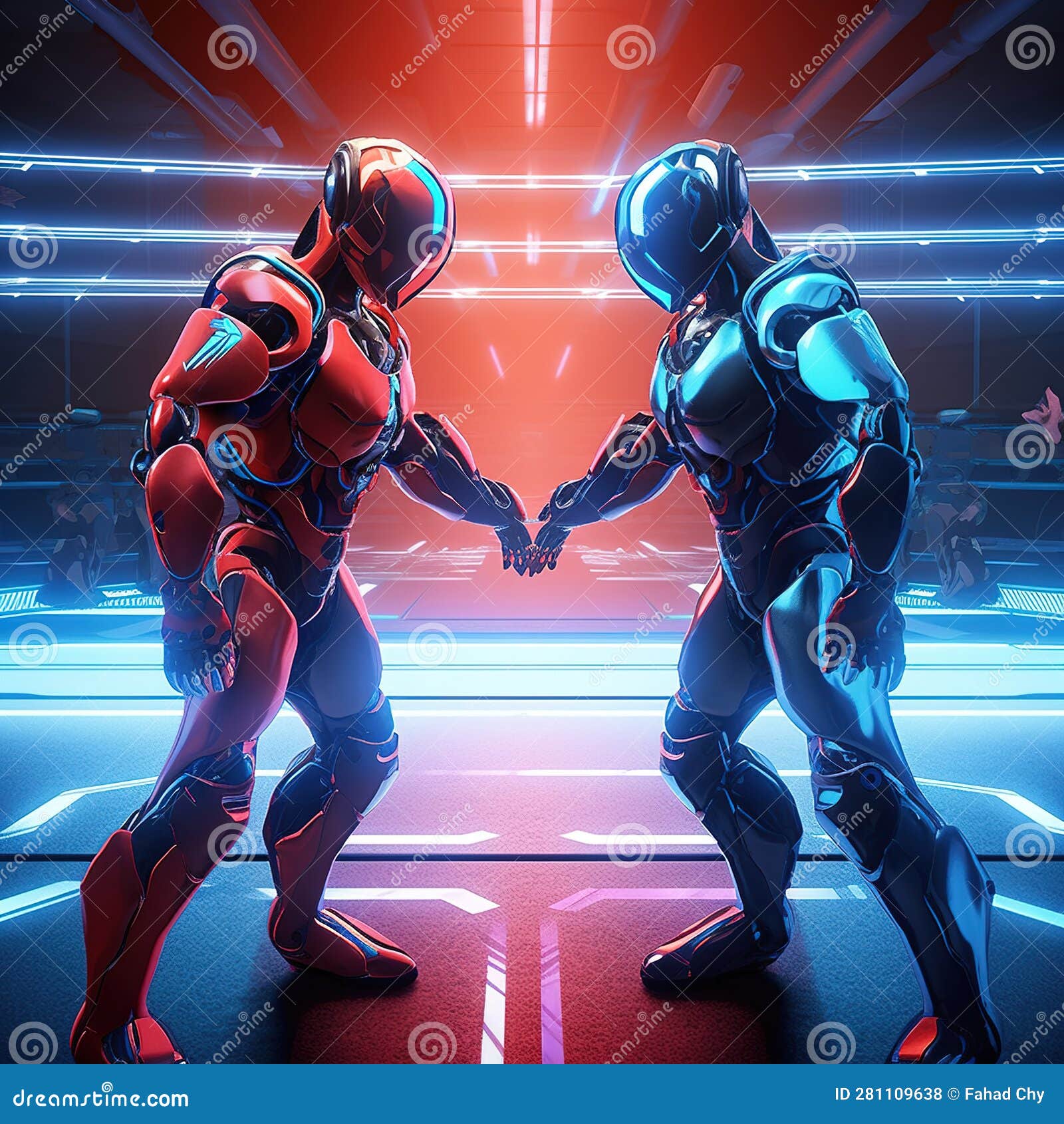 Two Sleek and Modern Robots Stand Poised before Fight Stock Photo ...