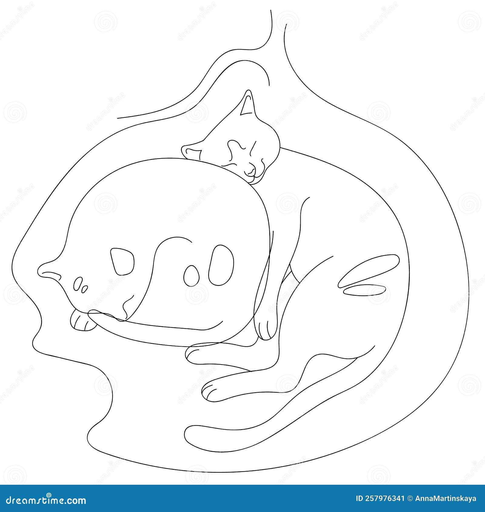 Two Sleeping Cats. Continuous Line Drawing. Hugging Cats Stock Vector ...
