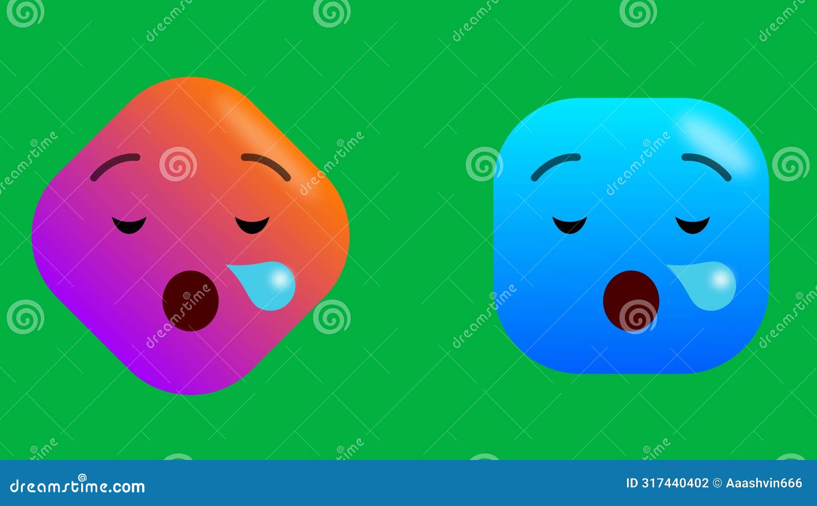 Two Sleeping Emojis in Different Shapes and Colours on Green Screen ...