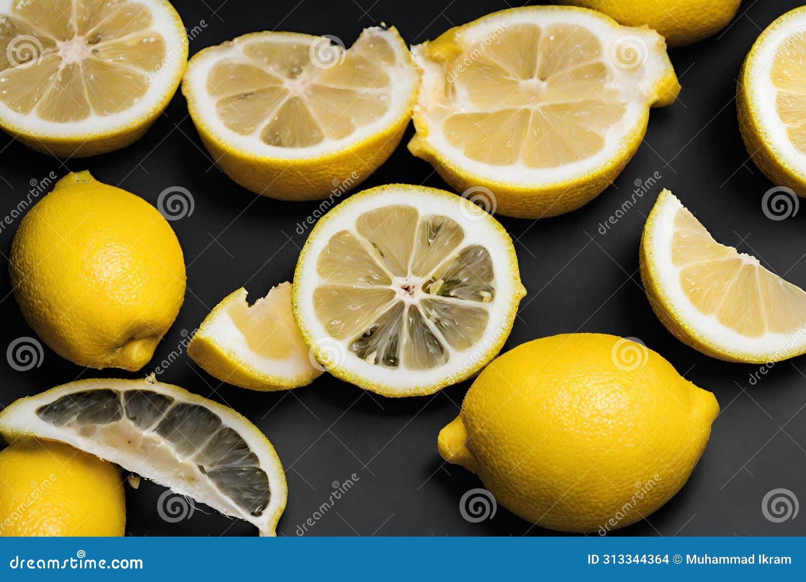 Two Sliced Lemons on Black Surface Stock Illustration - Illustration of ...